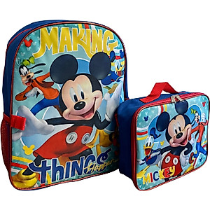 Ruz Mickey Mouse 16" Backpack With Detachable Lunch Box Blue-Red