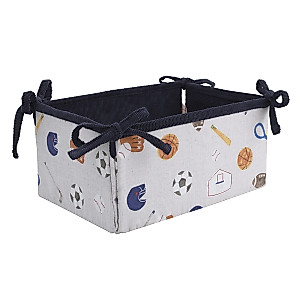 NOJO Team All Star Navy, Grey, and Light Blue, Football, Baseball, Soccer and Basketball, 4 Piece Nursery Crib Bedding Set - Comforter, 100% Cotton Fitted Crib Sheet, Crib Skirt and Storage Tote