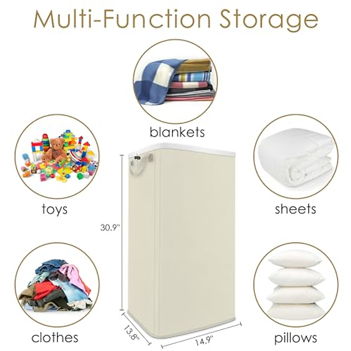 SNIGJAT Extra Large Laundry Hamper 100L, Tall Laundry Basket with Sturdy Handles, Dirty Clothes Basket for Bedroom, Large Basket, Sturdy Storage Basket for Clothes Toys Beige