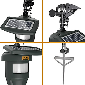 BLACK+DECKER Cat Repellent Outdoor- Squirrel Deterrent Solar- Dog Repellent- Raccoon Deterrent Solar Motion-Activated Water Blaster Jet Spray Scare Away Deer, Rabbits, Birds & Other Animals