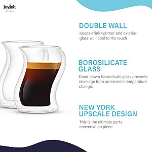 JoyJolt Pivot Espresso Shot Glass – Set of 2 oz Espresso Cups with Unique Design – Double Walled Thermo Espresso Glasses for Home or Professional Bar Use– Set of 2 Thermal Glassware for Morning Coffee