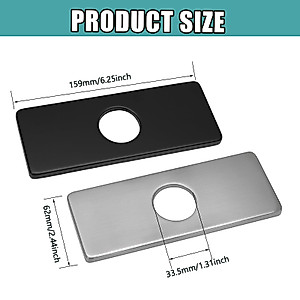 Murtenze 6 Inch Sink Faucet Hole Cover Deck Plate, Matte Black Escutcheon Faucet Plate, Stainless Steel Faucet Hole Cover for Kitchen Bathroom Sink 1 Hole or 3 Hole 4 Inch Centerset, 1 Pack