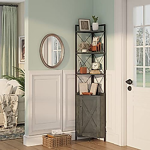 IRCPEN 5-Tier Standing Corner Shelf,70.5" Tall Ladder Corner Storage Cabinet with Doors,Rustic Display Rack Multipurpose Bookshelf Bookcase,Plant Stand for Living Room, Bedroom (12.6x18.9x70.47inches)