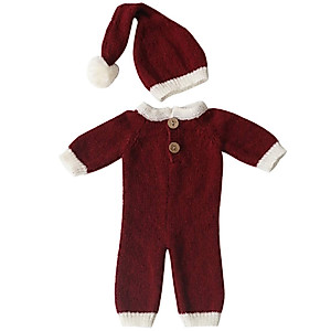 Christmas Newborn Baby Photo Shoot Props Outfits Crochet Clothes Santa Claus Red Hat Pants Photography Props