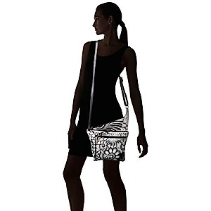 Anna by Anuschka womens Medium Anna Anuschka Handpainted Women s Genuine Leather Asymmetric Slim Crossbody Bag with Zippered Poc, Patchwork Pewter, One Size US