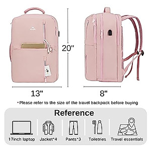 MATEIN Travel Backpack for Women, 40L Flight Approved Carry on Backpack with USB Charge Port, 17 Inch Anti-Theft Laptop Backpack Large Luggage Daypack Business College Weekender Overnight Bag, Pink