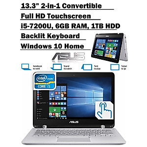 ASUS 2-in-1 13.3" Touchscreen Full HD Convertible Laptop, 7th Intel Core i5-7200, 6GB DDR4 RAM, 1TB HDD, Backlit keyboard, 802.11ac, Bluetooth, HDMI, Fingerprint Reader, Win 10