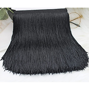 8 Inch Width Black Fringe Trim 10 Yards Long Tassel Sewing Trim for DIY Craft Clothing and Dress Decoration (Black)
