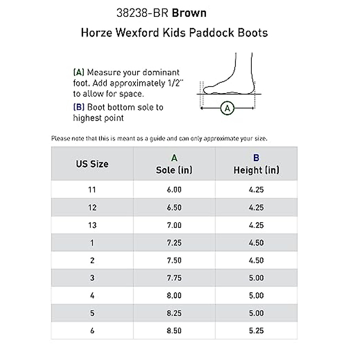 HORZE Wexford Kids Unisex Equestrian Synthetic Leather Zip-Up Schooling Paddock Boots - Brown - 11