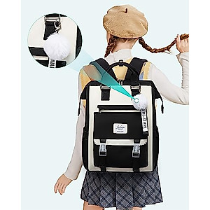 LOVEVOOK Laptop Backpack for Women,15.6 Inch College Backpack,Light Weight Travel Backpack Waterproof Casual Daypack Computer Backpack fits Travel Work Casual（15.6 inch,Black&Beige）