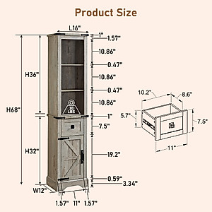 OKD Bathroom Storage Cabinet, Farmhouse Storage Cabinet with Adjustable Shelves & Storage Drawer, Tall Linen Tower for Bathroom, Living Room, Light Rustic Oak