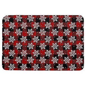 Christmas Bath Rugs White Snowflake Sponge Doormat Absorbent Non Slip Backing Durable Soft Flannel Mat Red Buffalo Plaid Checkered Christmas Memory Foam Mats Carpet for Bathroom Kitchen 16 x 24 inches