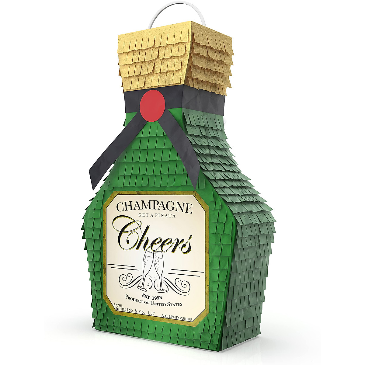 Champagne Piñata with Stick, 17X10 inches, Perfect for New Years 21st Birthday Decorations, Graduation, and Wedding Props. Fits party favor