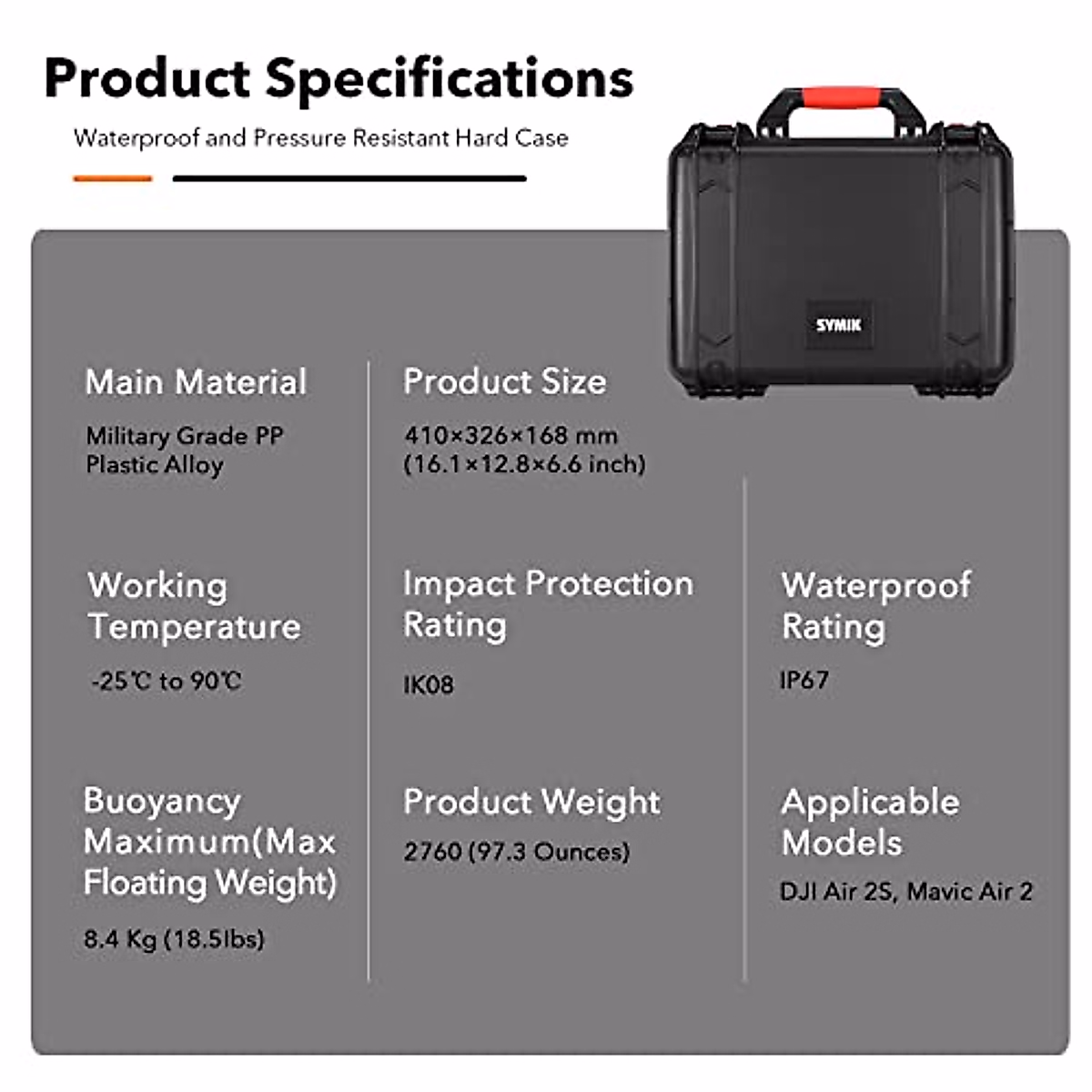 SYMIK P380-MA2DL-V3 Dual Layer Waterproof Hard Carrying Case for DJI Air 2S / Mavic Air 2 Drone/Fly More Combo w/DJI RC/RC Pro/Smart or RC-N1 Standard Controller, Landing Pad, iPad, Accessories