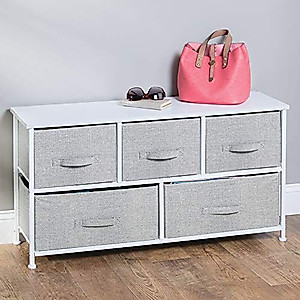 mDesign 21.65" High Steel Frame/Wood Top Storage Dresser Furniture Unit with 5 Removable Fabric Drawers - Wide Bureau Organizer for Bedroom, Living Room, Closet - Lido Collection, Gray