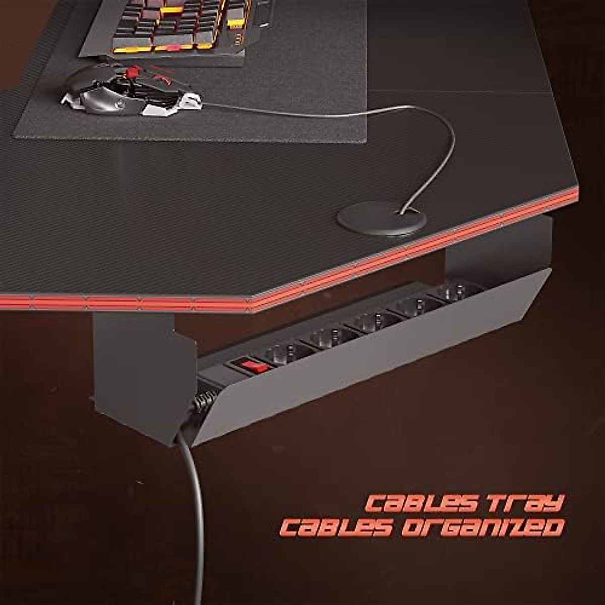 CubiCubi Flame Gaming Desk 50.4” with LED Strip & Monitor Stand, L Shaped Computer Desk Carbon Fiber Surface Gaming PC Table