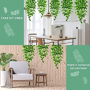 Ouddy 4Pcs Artificial Hanging Plants 3.6ft Fake Ivy Vines, Fake Hanging Plants Artificial Plants for Kitchen Garden Wedding Indoor Outdoor Decoration