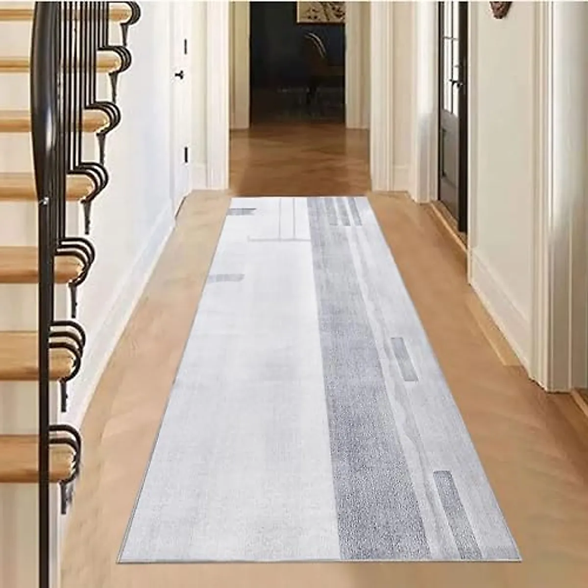 Calore Modern Abstract Runner Rug for Hallways Soft Distressed Geometric Area Rug Indoor Non Slip Carpet for Laundry Room Doorway Bedroom (Grey/Light Blue, 2'x 6')