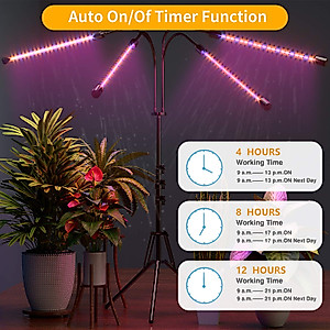 FRENAN Grow Light with Stand, Grow Lights for Indoor Plants with Red Blue Spectrum, 10 Dimmable Brightness, 4/8/12H Timer, 3 Switch Modes, Adjustable Gooseneck, Suitable for Various Plants Growth