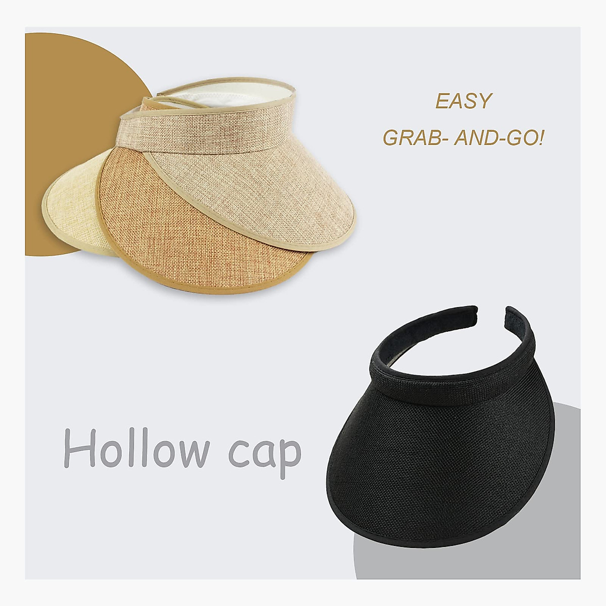 jecvxor Cloth Covered Slip-On Visor for Women, Adjustable Cap Sports Sun Visors for Men, Women's Clip On Golf/Tennis/Running Visor Hat (Black)