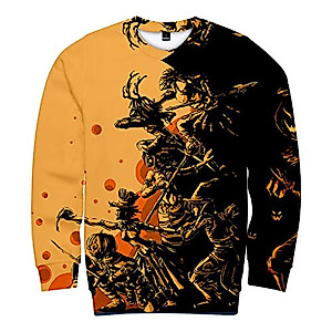 Thenlian Mens Casual Scary Halloween Lover 3D Print Party Long Sleeve NOhoodie Top Blouse(L, Brown)