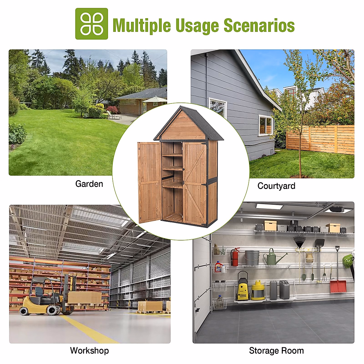 Outdoor Storage Shed with All Around Strong Metal Frame, Garden Shed with Adjustable Shelfs, Wooden Tool House with Floor, for Backyard Garden Patio Lawn, Brown