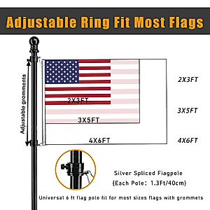 PPeen Flag Pole Kit for Outside House 6ft Stainless Steel Black Flagpole Wall Mounted Tangle Free American Flagpole for Residential Porch Garden Yard Truck Boat Commercial(only flagpole)