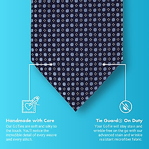 GoTie Geometric Neckties For Men - Ready to Wear - Pretied Adjustable Neckties - Navy Blue Pindot Tie