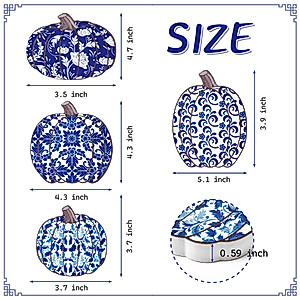 WATINC 4PCS Fall Pumpkin Wood Centerpiece Table Decor, Autumn Thanksgiving Tiered Tray Decorations, Chinoiserie Pumpkin Block Set, Halloween Rustic Harvest Party Wooden Sign for Home (Double Printed)