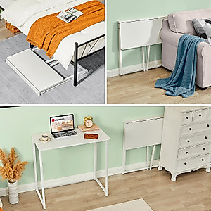 WOHOMO Folding Desk, 31.5" Small Desk for Small Spaces, Easy Assemble Foldable Computer Desk for Laptop, Mini Portable Working Table Narrow Wooden Writing Workstation for Home Office, White
