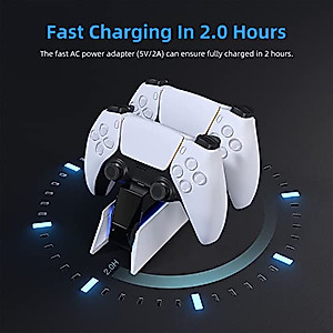 PS5 Controller Charging Station with Fast Dual Charging Dock PS5 Charger for Playstation 5 Dualsense Wireless Controller Accessories, Blue LED ON/Off Automatically When Charging and Fully Charged