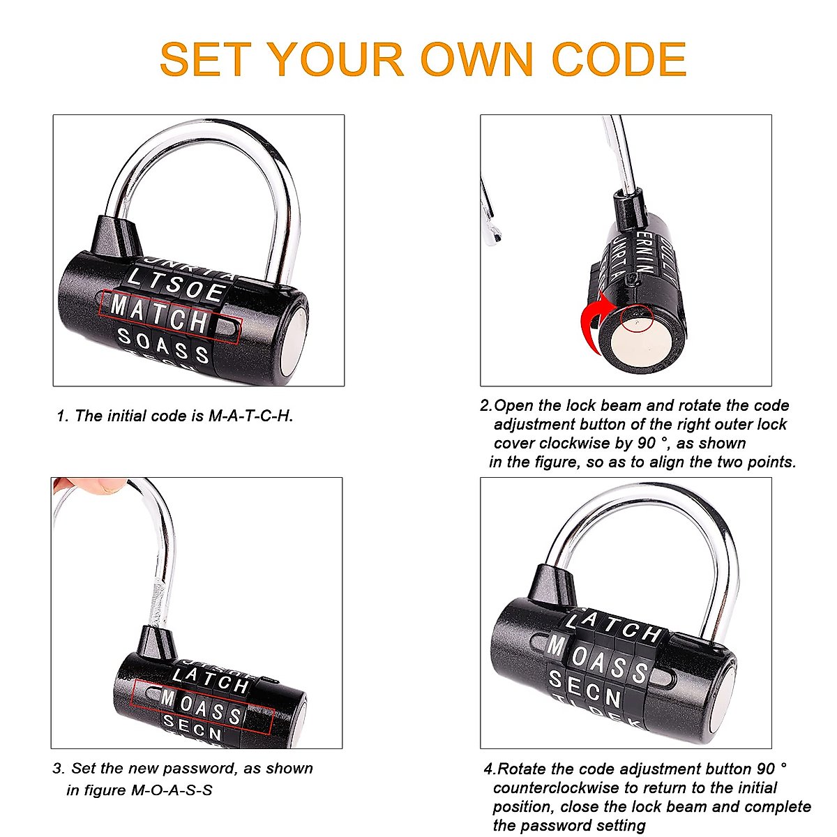 NBYT Combination Padlocks Portable Zinc Lock with Code and Letter/Word Combination Ideal for lockers, Gym, gate, Fence, Toolbox, case, hasp Storage and Outdoor use - 5-Letter Dial Lock.