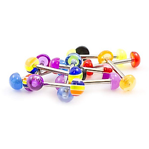 BodyJewelryOnline Pack of 10 Straight Barbells 14g with Half Ball Colorful Design