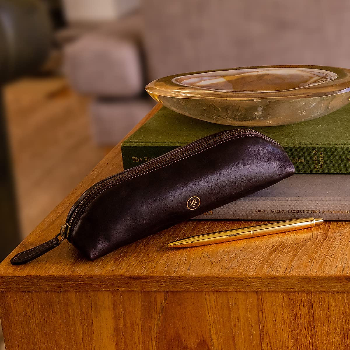 Maxwell Scott - Personalized Womens Luxury Soft Leather Pencil Pen Case - The Felice Nappa - Petrol Blue