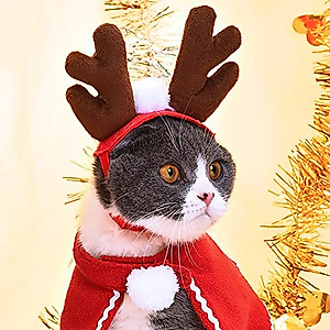 Meihejia Cat Christmas Costume Outfit Set, Super Cute Cat Santa Costume, Cat Santa Hats, Scarves, Capes, Moose Horns