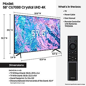SAMSUNG 58-Inch Class Crystal UHD CU7000 Series PurColor, Object Tracking Sound Lite, Q-Symphony, 4K Upscaling, HDR, Gaming Hub, Smart TV with Alexa Built-in (UN58CU7000, 2023 Model)