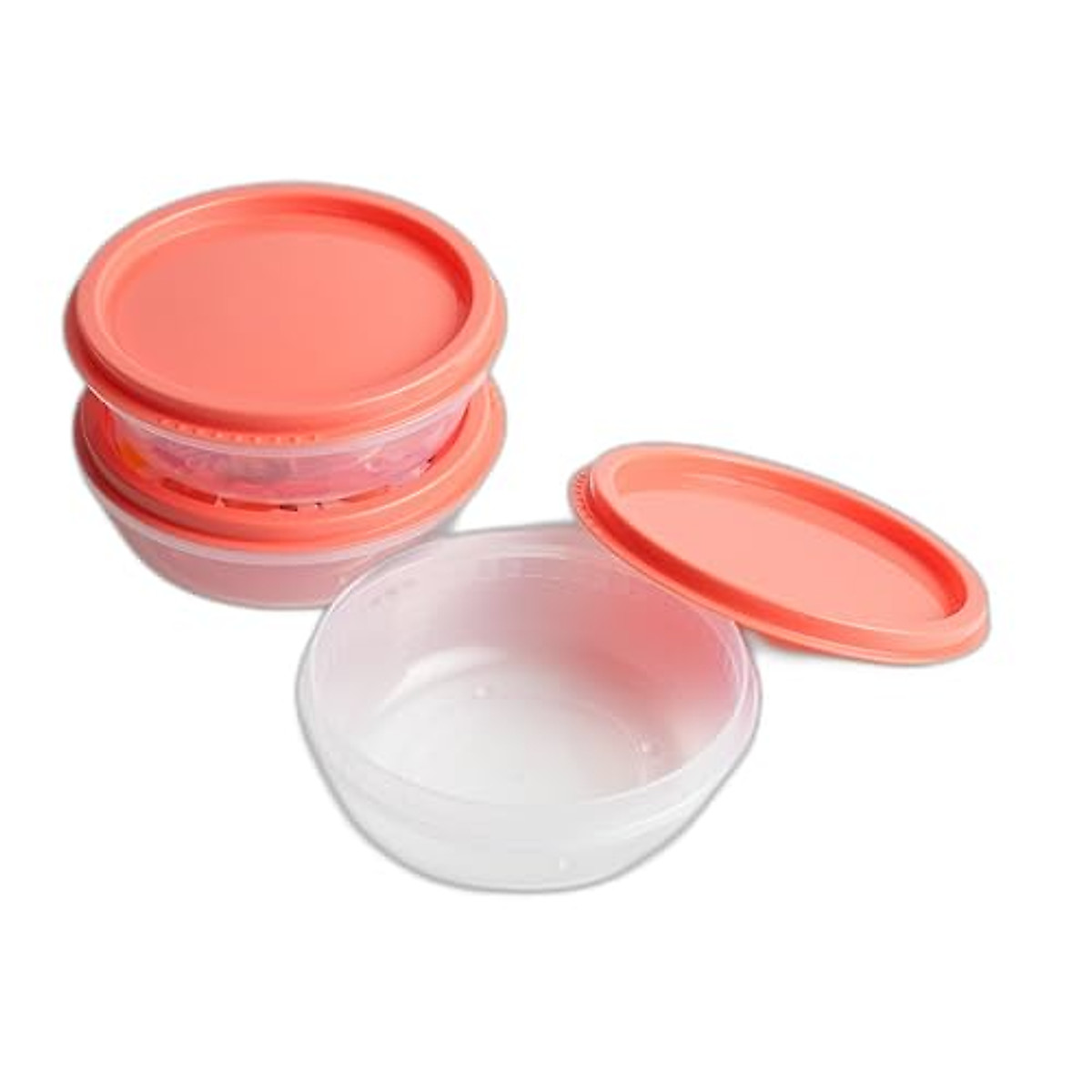 Unica Round Food Container, BPA-free Microwave Bowls with Lids, Airtight Container, Mixing Bowl Set, Freezer & Dishwasher Safe, Set of 3, Coral, 8 oz, 4.56x4.56x1.61 in