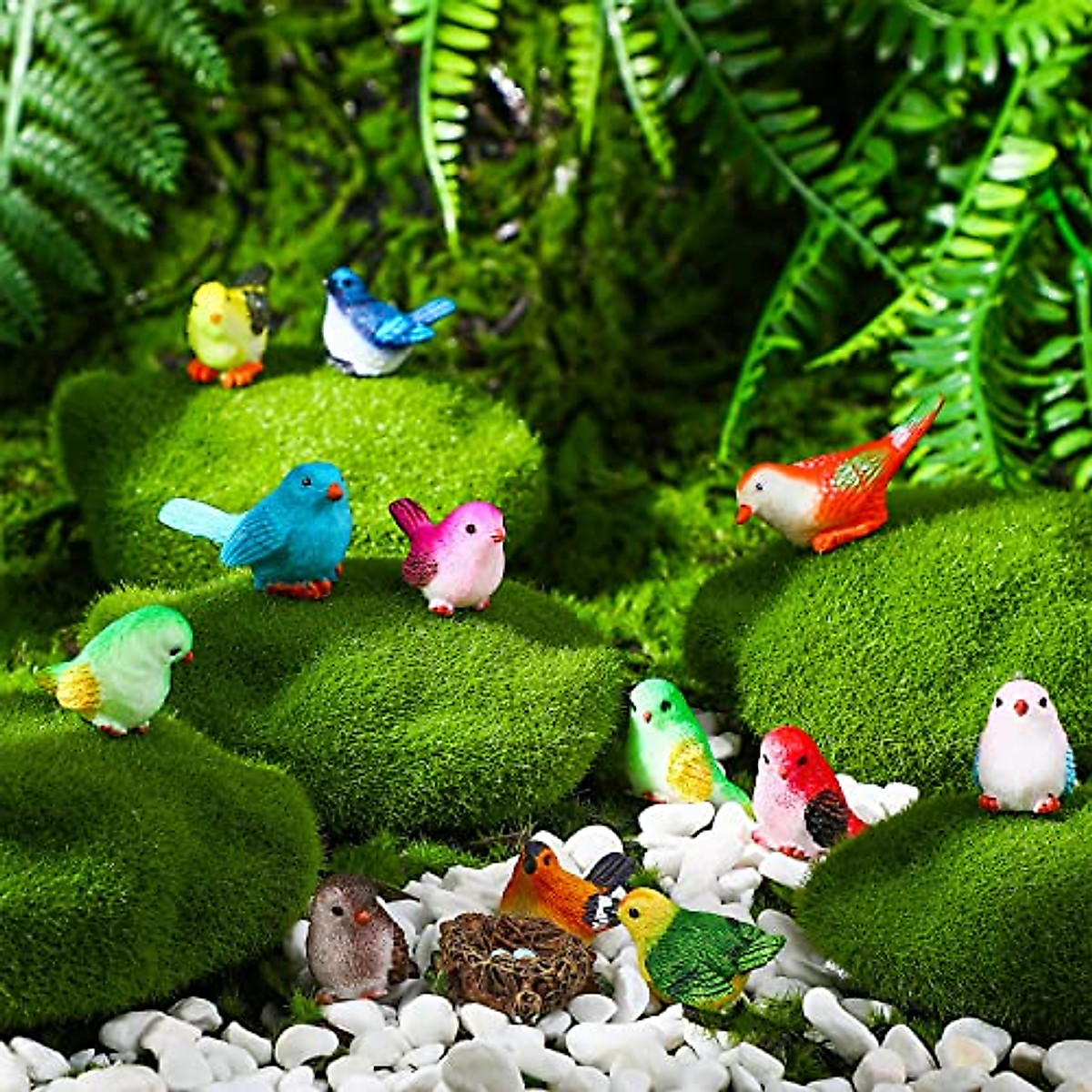 25 Pcs Miniature Bird Figurines Tiny Bird Figurines Mini Fairy Animal Figurines Resin Birds Toy Statues for Garden Micro Landscape Home Terrarium Crafts Cake Cupcake Toppers Dollhouse Decorations