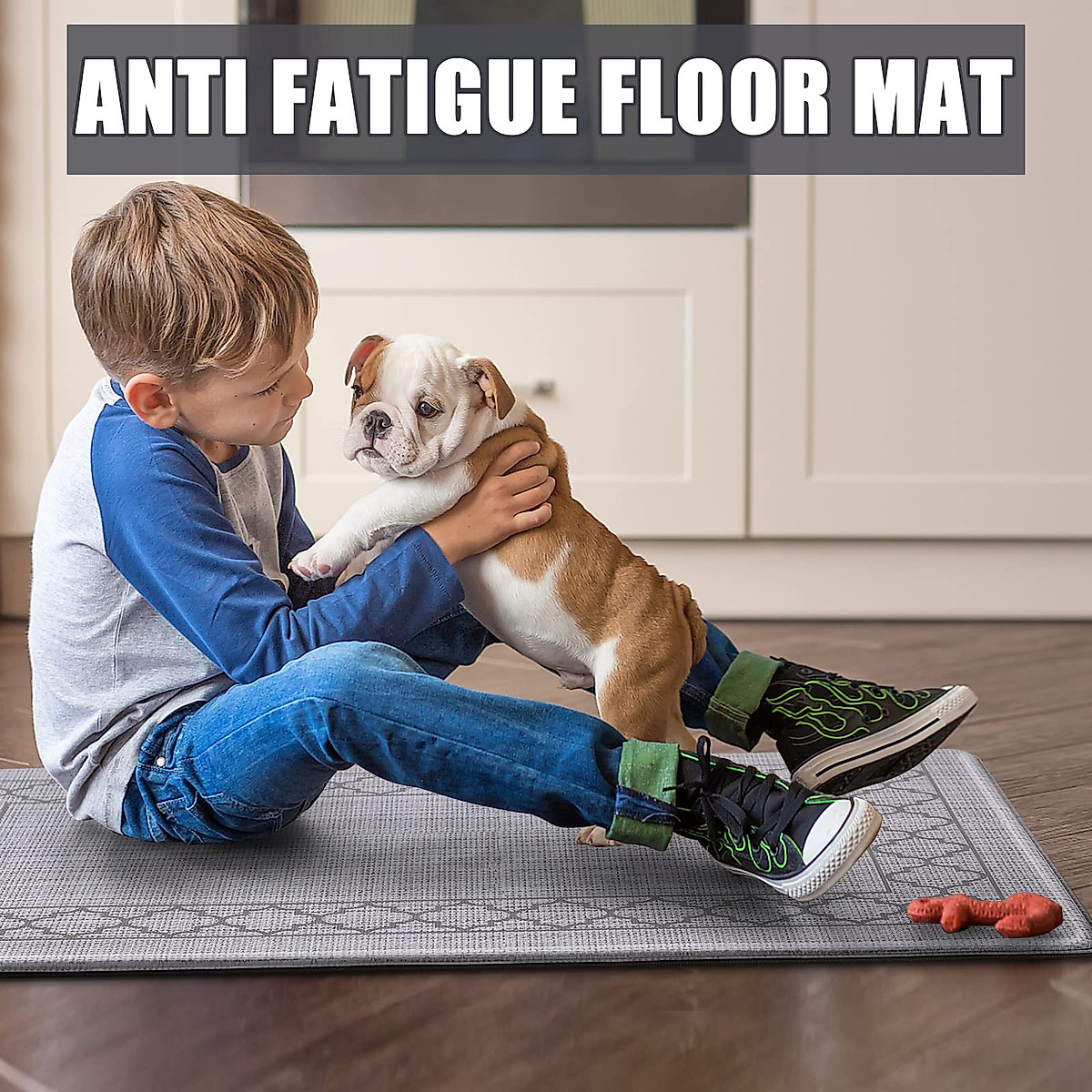 WEZVIX Kitchen Mat Anti Fatigue Kitchen Rug Non-Skid, 1/2Inch Waterproof Standing Mat [2 PCS], Cushioned Kitchen Mats and Rugs, Comfort Floor Mats for Home, Office, Sink, Laundry - Grey and Grey…