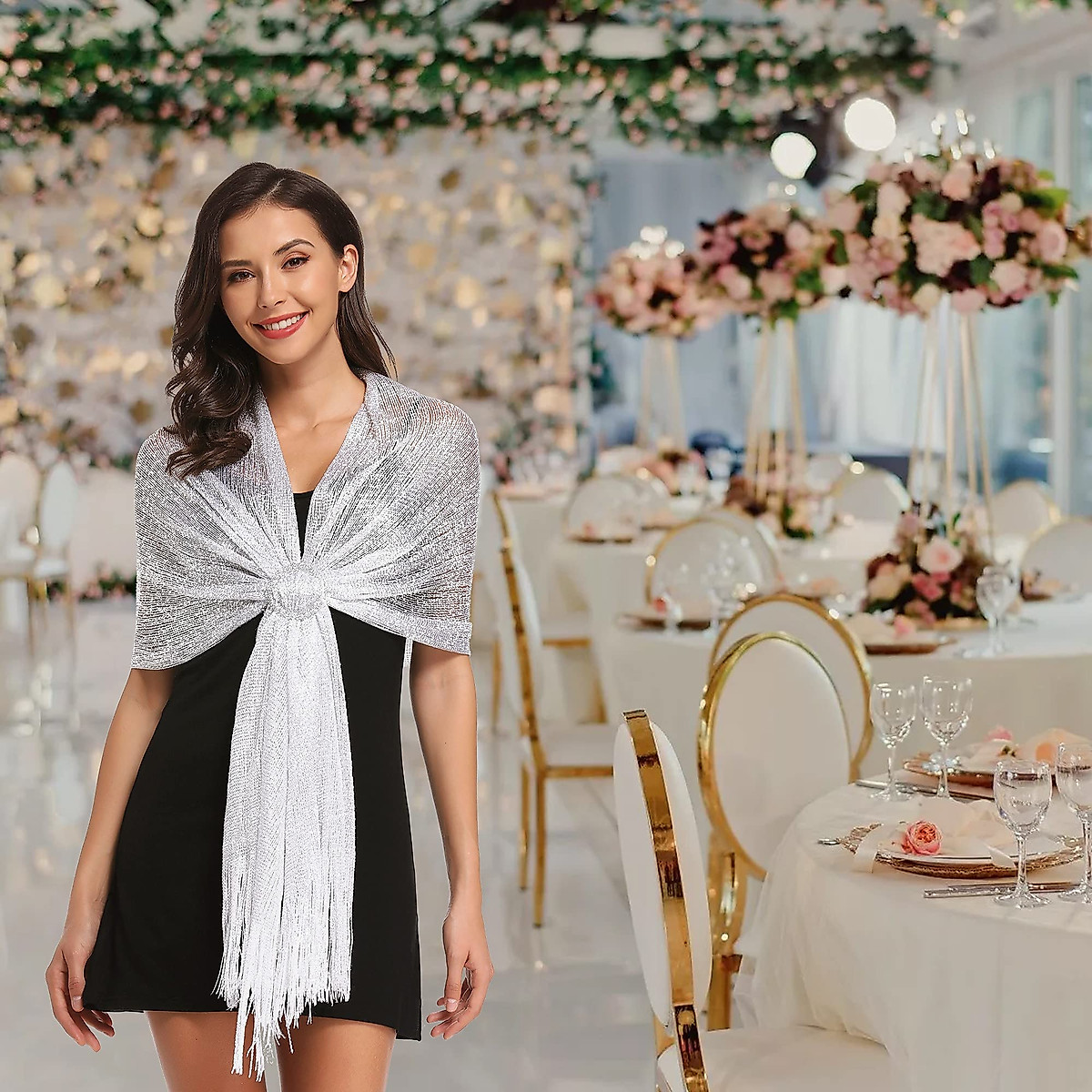 vimate White Wedding Shawl for Women, Summer lightweight Formal Shawls and Wraps for Evening Dresses (White)