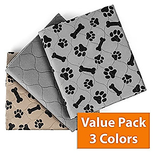 JUNGLE CREATIONS Washable Pee Pads for Dogs (3-Pack) Reusable Waterproof Potty Training Mats for Puppy Playpen, Whelping Box, Crate Liner for Small, Medium, Large, and XL Pets (30" x 36")