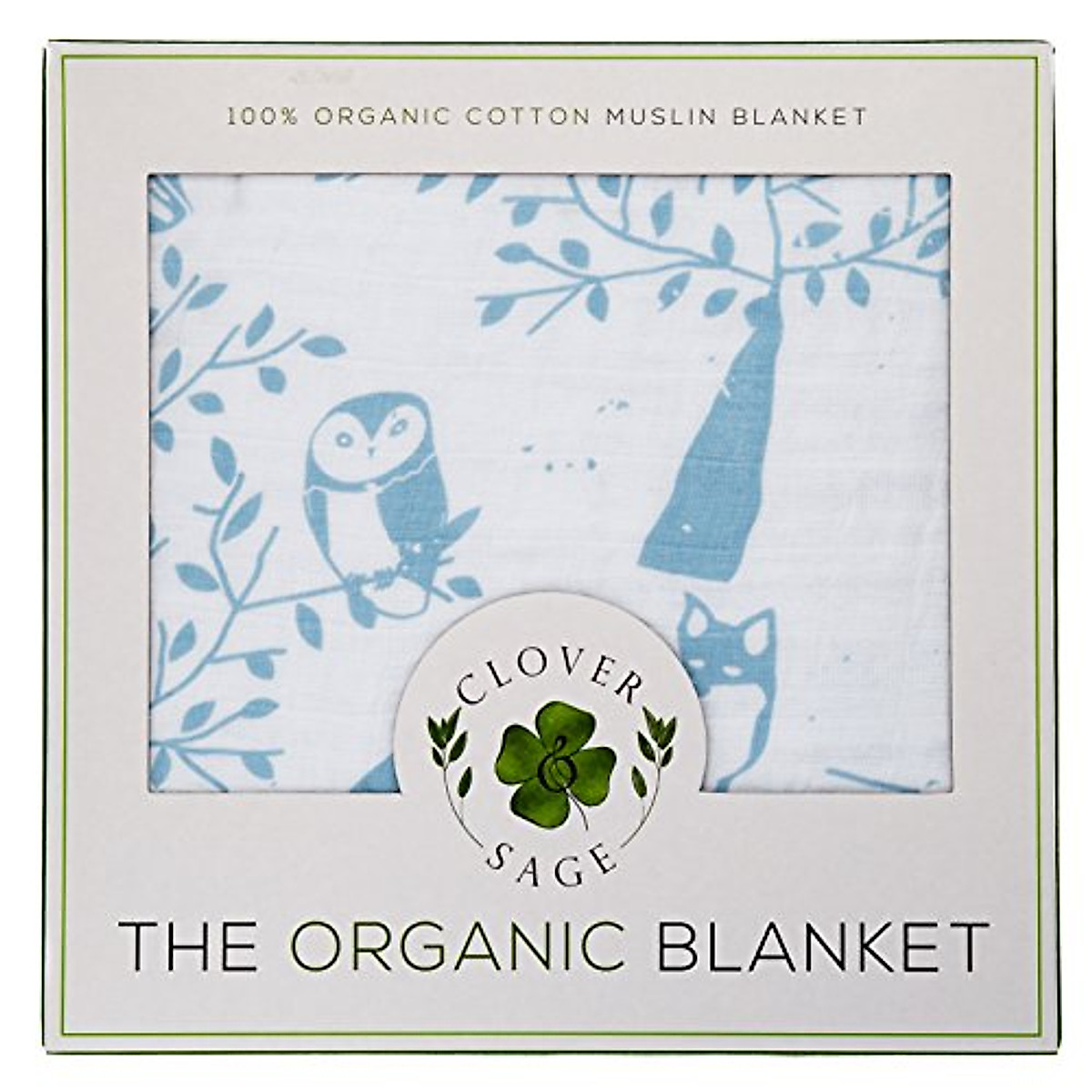 Clover & Sage Organic Muslin Baby Toddler Blanket - 100% Hypoallergenic Cotton Bed Blankets - Blue Forest