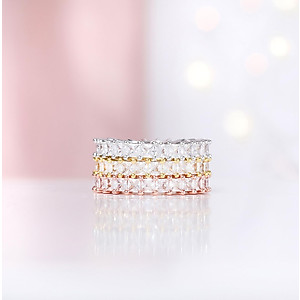 TIGRADE 4mm Eternity Ring Princess Cut Square Cubic Zirconia Engagement Wedding Band for Women Size 5 to 11,Rose Gold,Size 7