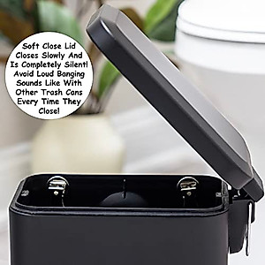 Homie Soft Close, Slim Trash Can 3.2 Gallon with Anti - Bag Slip Liner and Lid, Use as Mini Garbage Basket, Slim Dust Bin, or Decor in Bathroom, Restroom, Kitchen, or Bedroom (Matte Black)
