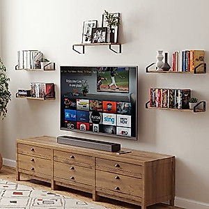 Wallniture Braga 24" Floating Shelves, Bookshelf Wall Decor Living Room Bathroom Shelves Over Toilet, Bedroom Kitchen Organization, Burnt Finish Set of 5