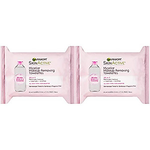 Garnier Micellar Facial Cleanser & Makeup Remover Wipes, Gentle for All Skin Types (25 Wipes), 2 Count (Packaging May Vary)