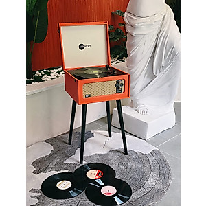 Arkrocket 3-Speed Bluetooth Record Player Retro Turntable with Built-in Speakers Rocket Moving Magnet Cartridges and Removable Legs (Orange)