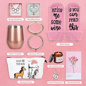 DOLZO 50th Birthday Gifts for Women, Best Friend Gift Basket for Women, Wife, Mom, Grandma, Sister, Aunt, 50th Birthday Funny Wine Tumbler Gift Sets for Women