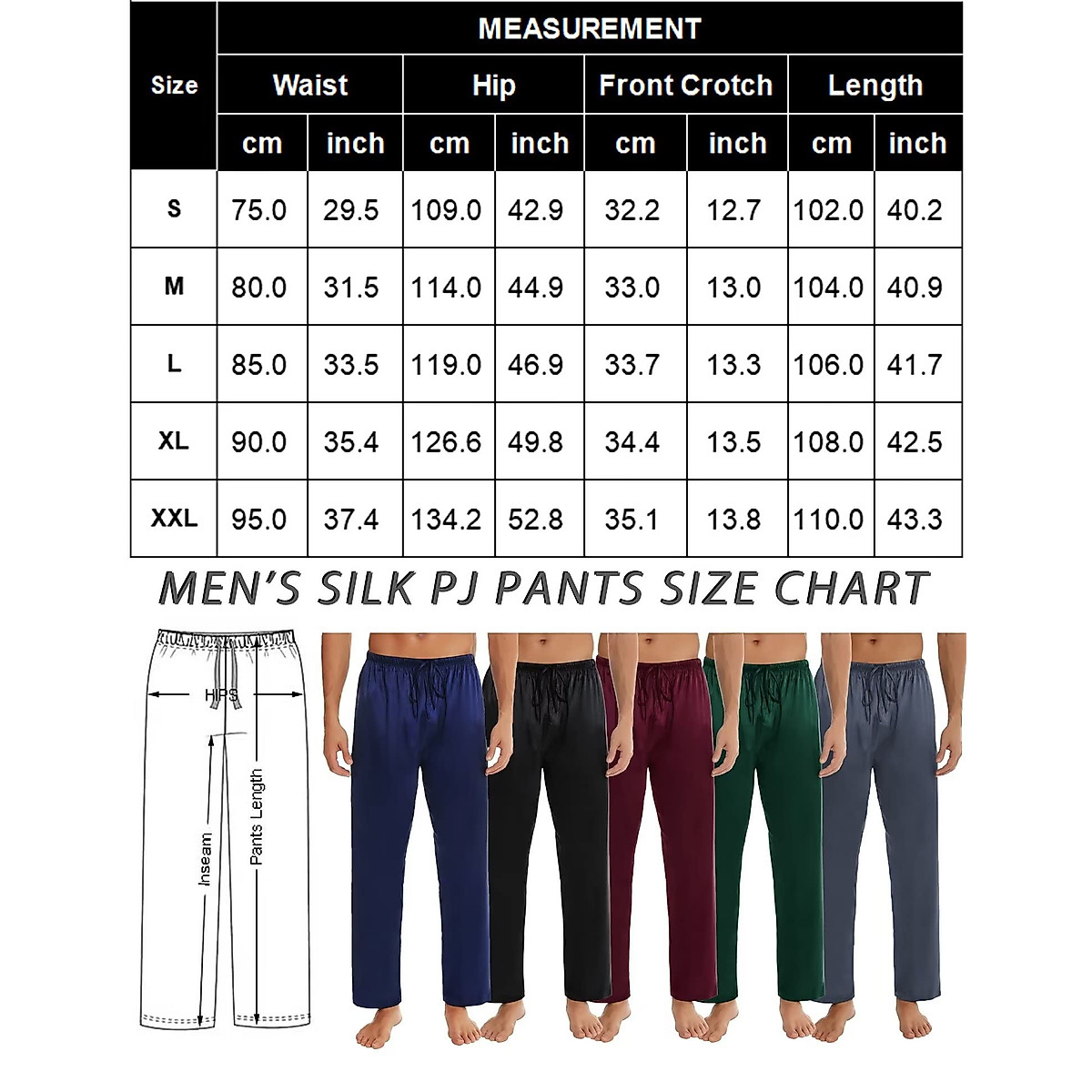 SWOMOG Men's Satin Silky Pajama Pant Long Pj Bottoms Soft Lounge Sleep Pants with Pockets Black Large