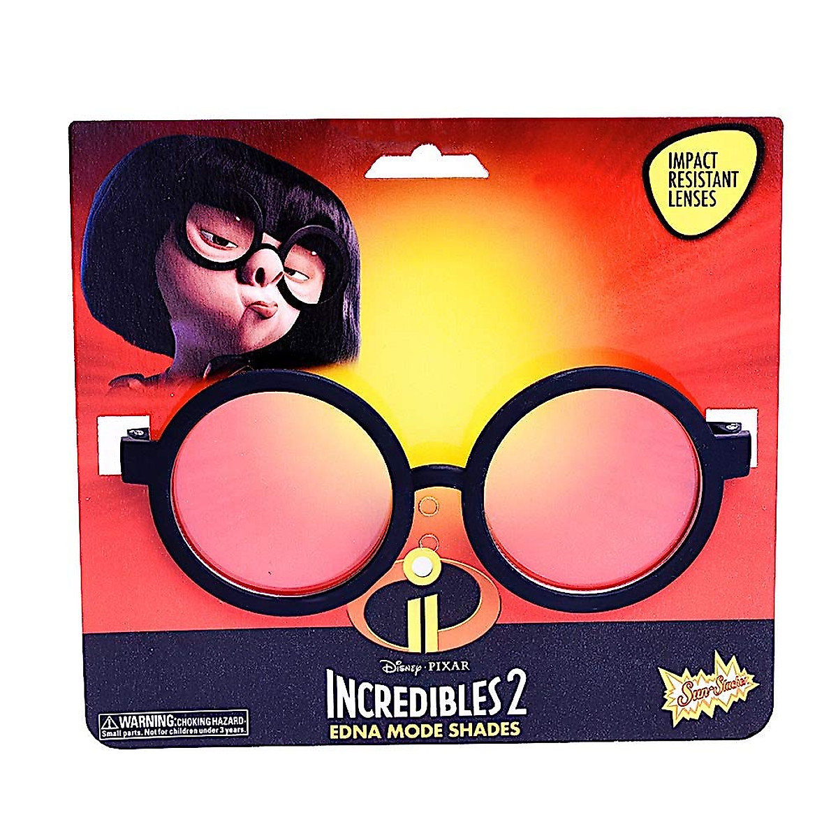 Sun-Staches Disney The Incredibles Edna Mode Costume Glasses, UV 400 Lenses, Iconic Black framess, One Size Fits Most